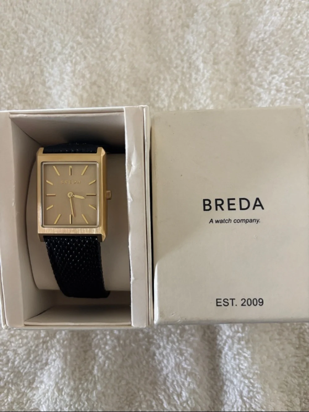 Breda | Accessories | Classic Goldtone Square Watch With Black Strap ...